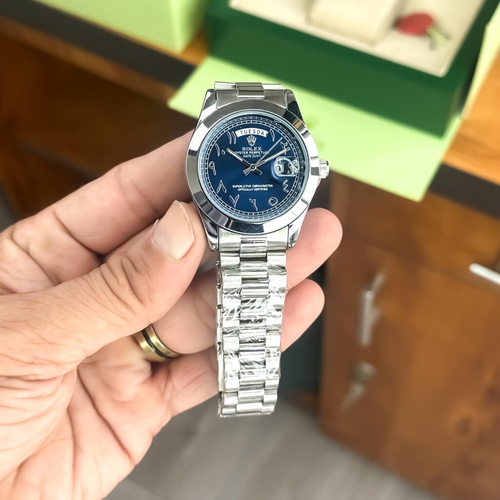 Rolex Day-Date Quartz Silver Blue Watch