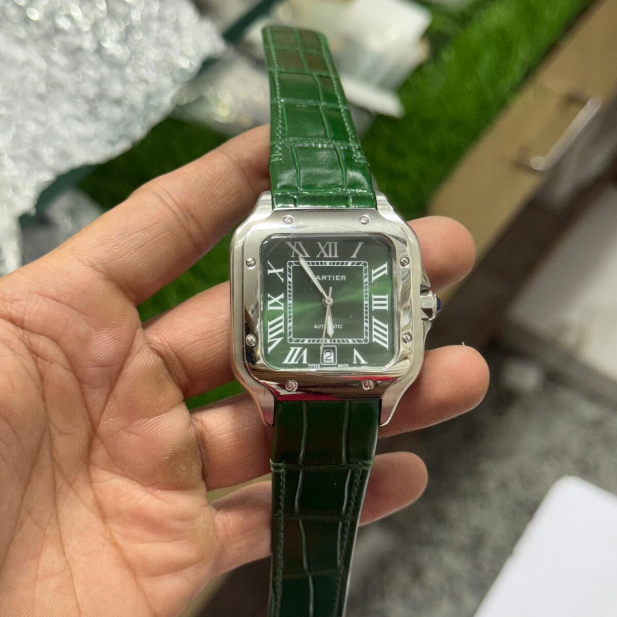Cartier Santos De Cartier Automatic Green Leather