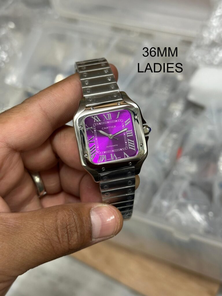 Cartier Santos De Silver Purple Ladies 36Mm