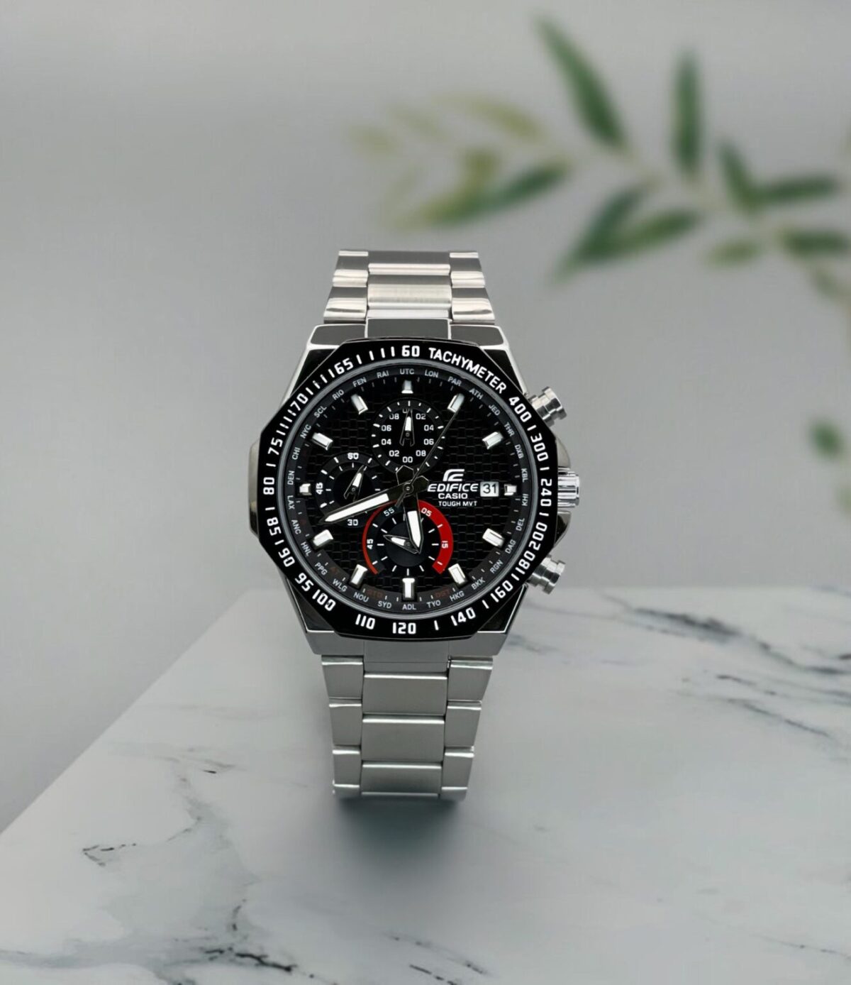 Edifice Quartz Chronograph Silver Black Dial
