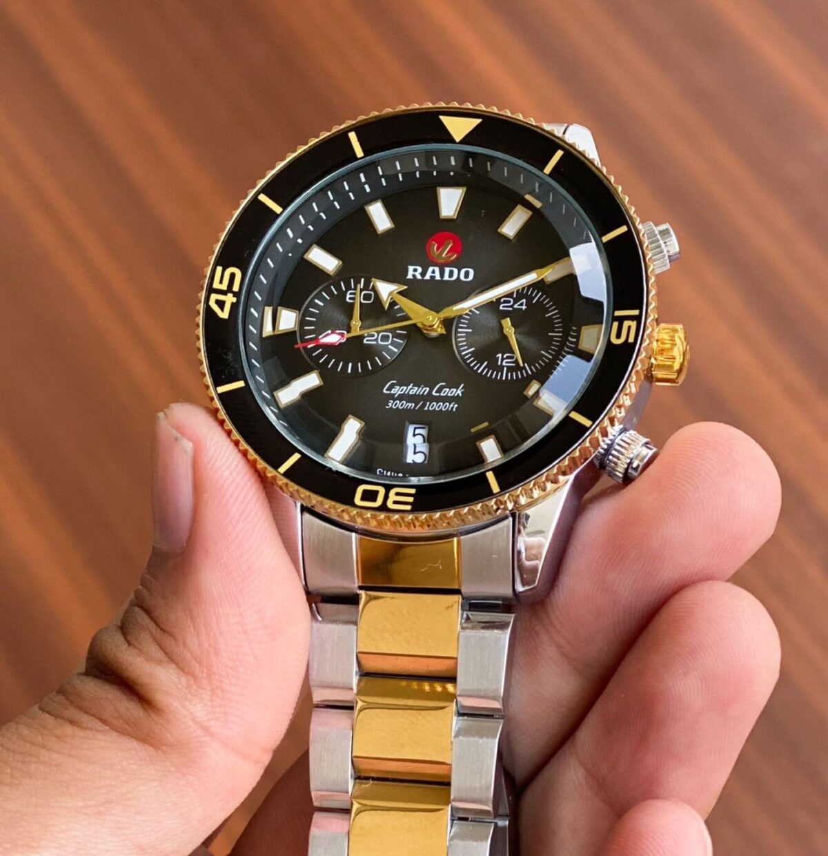 Rado Captain Cook Chronograph Two Tone Black Dial